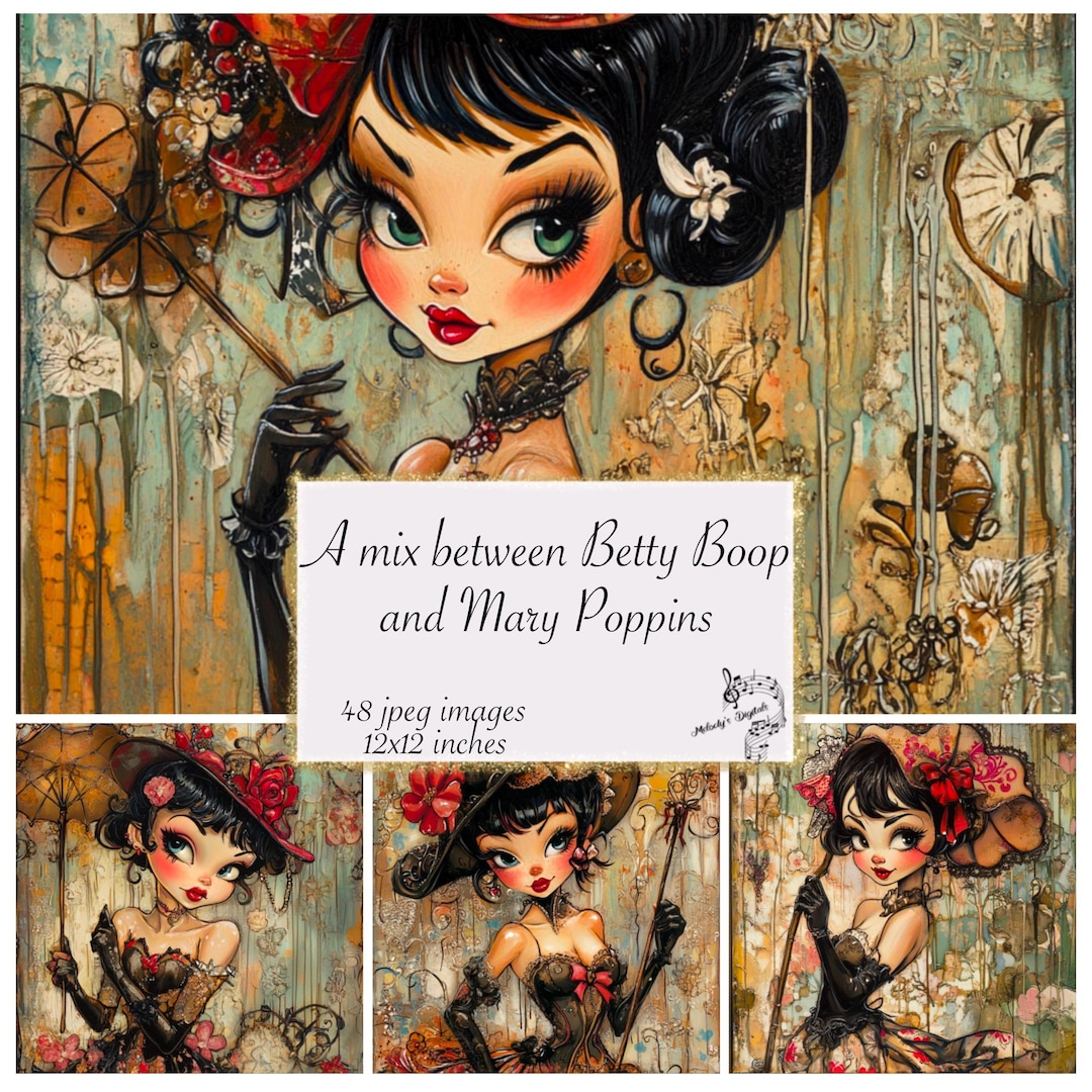 Betty Boop Meets Mary Poppins Clipart, Retro Glam Graphics (digital ...