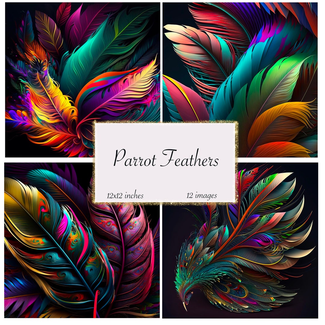 Parrot Feathers Journal Paper, Digital Paper,colorful Fantasy Paper ...