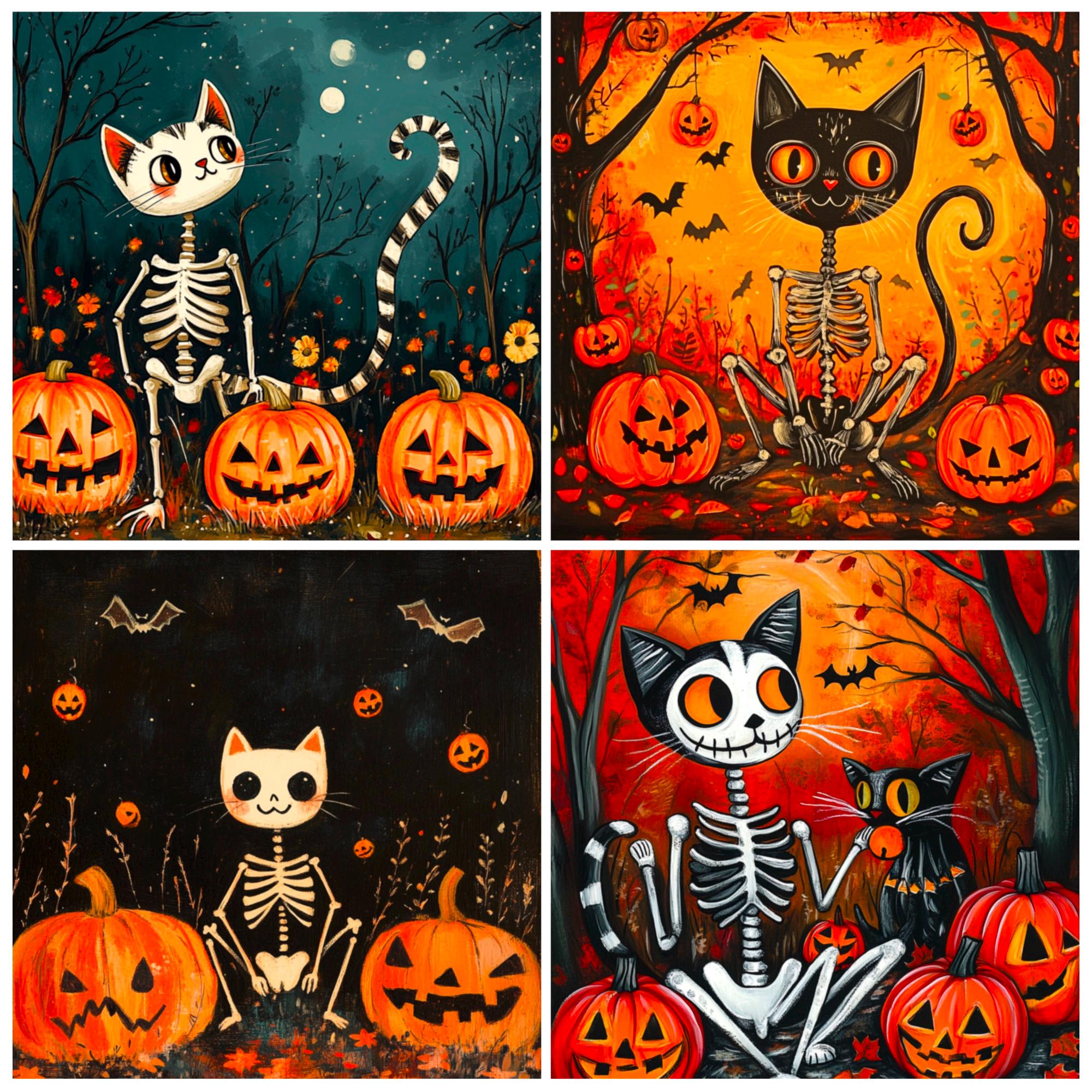 Halloween Kids Digital Paper, Skeleton Cats and Jack O Lanterns Digital ...