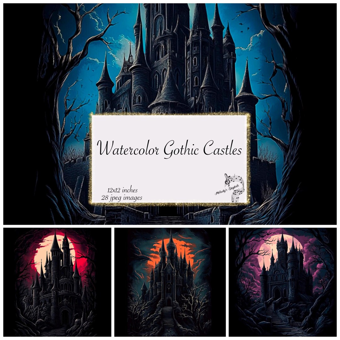 Watercolor Gothic Castles Journal Paper, Gothic Castles 2 Digital Paper ...
