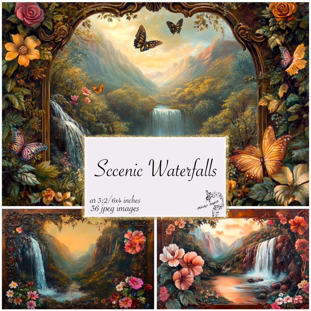Scenic Waterfalls Junk Journal Pages Printable Fantasy Waterfall ...