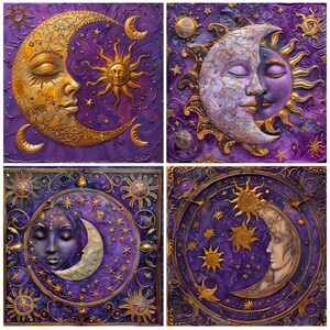 Stars and Moon Scrapbook Paper, Purple and Gold Celestial Moon and ...
