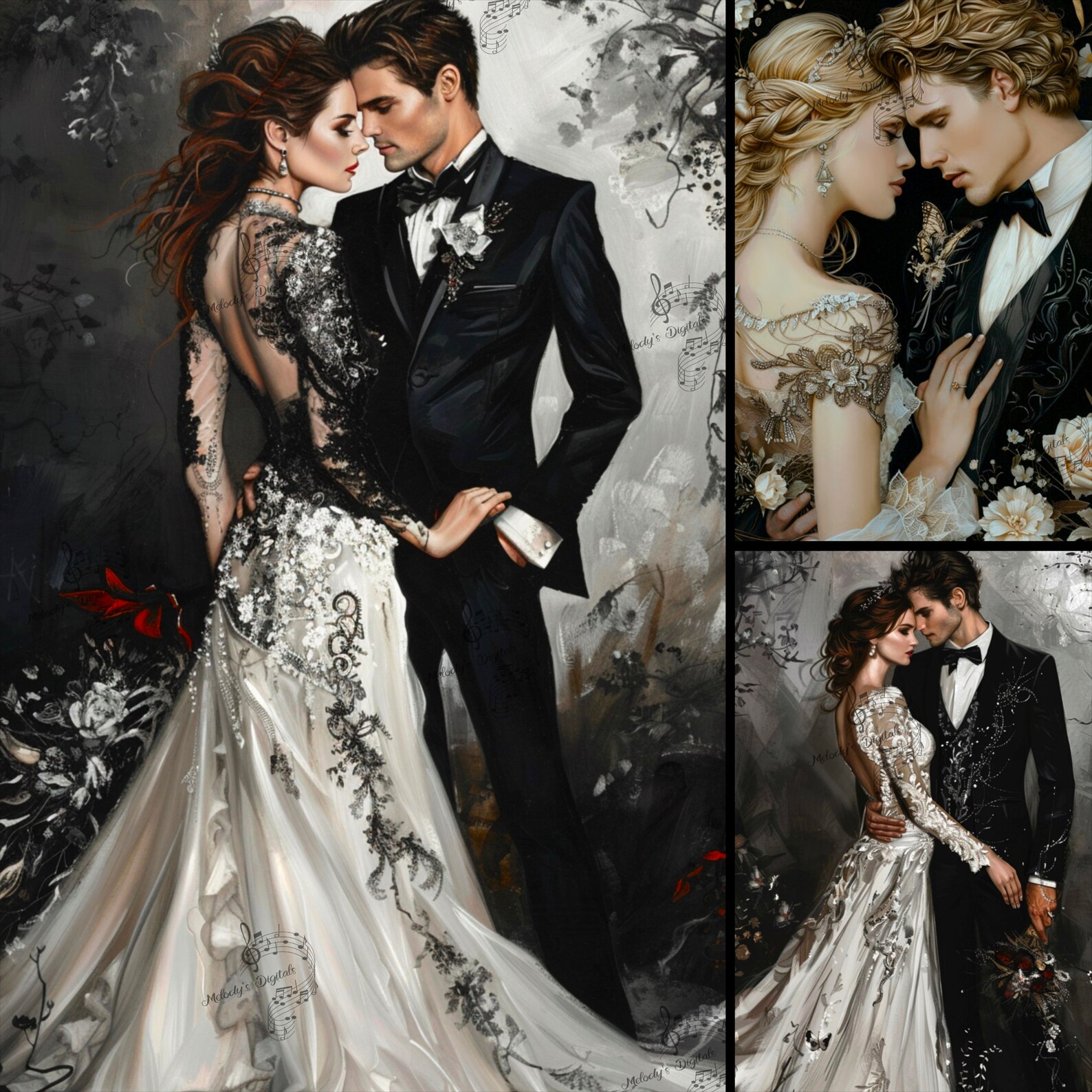 Bride and Groom Digital Paper, Gothic Digital Paper, Black and White ...