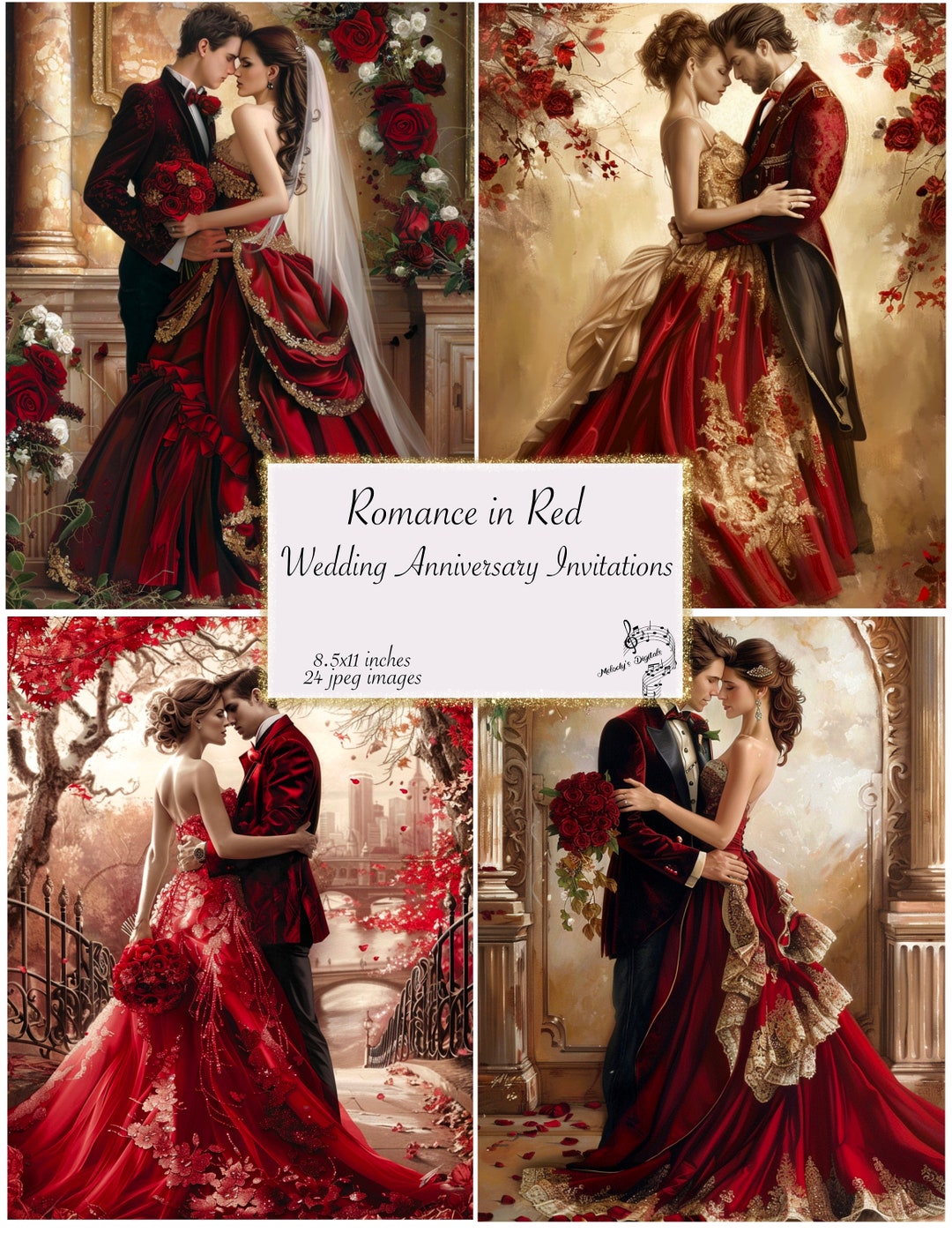 Romance in Red Wedding Anniversary Invitations Journal Paper Art Deco ...