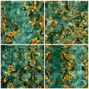 Green and Gold Stained Glass Digital Paper, Seamless Printable Texture ...
