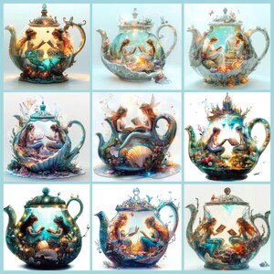 Fairy Tea Pot Digital Paper Mermaid Tea Pot Digital Paper, Rococo ...