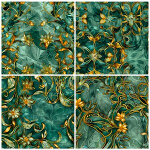 Green and Gold Stained Glass Digital Paper, Seamless Printable Texture ...