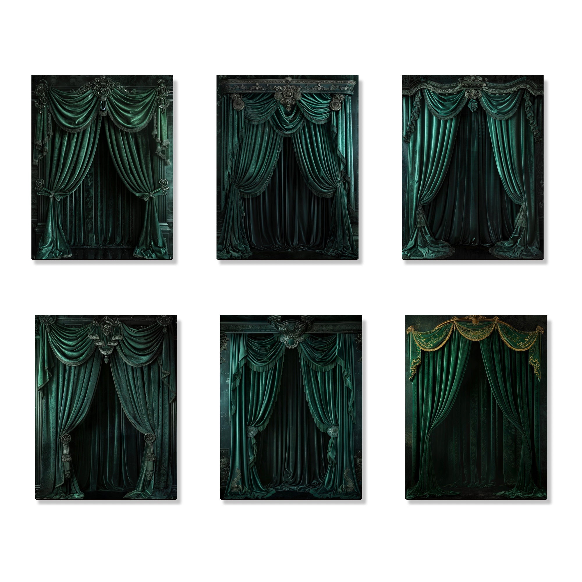 Emerald Green Velvet Curtain Backdrops, Gold Trim (digital Download) - Etsy
