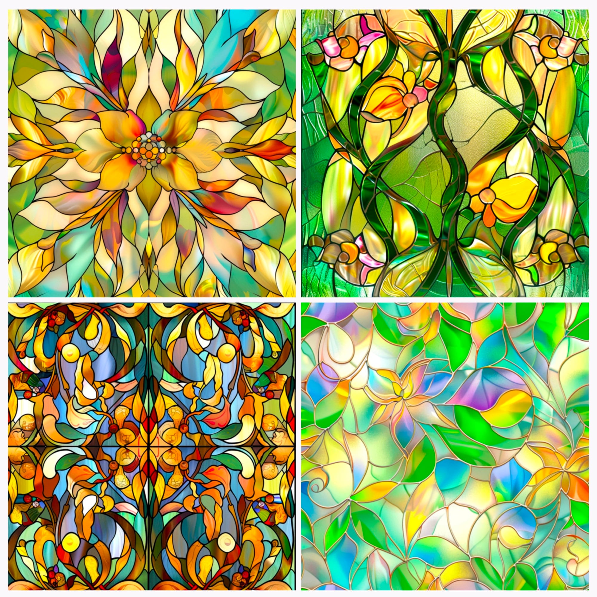 Art Nouveau Stained Glass Digital Paper, Seamless Printable Textures ...