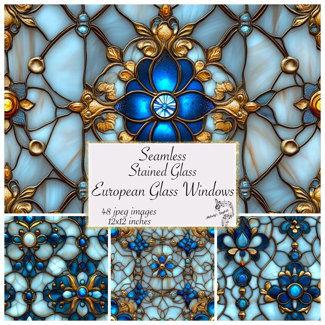 Stained Glass Window Digital Paper, Blue & Gold Texture (seamless) - Etsy