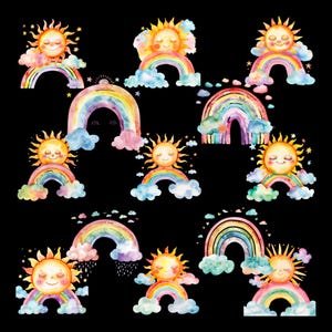 Sunshine and Rainbows Clipart, Rainbows and Sunshine Png, Watercolor ...
