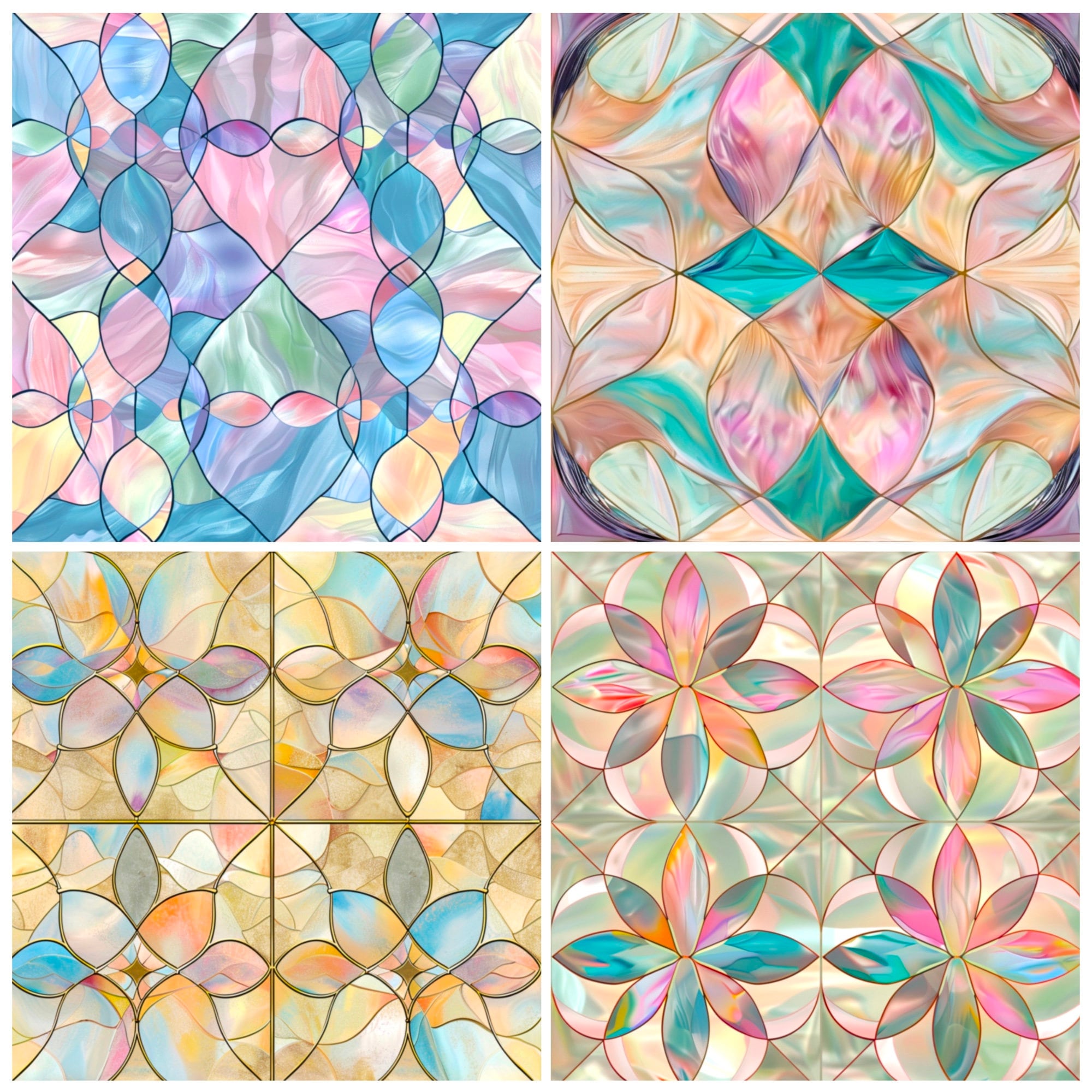 Pastel Colors Stained Glass Digital Paper, Iridescent Glass Digital ...