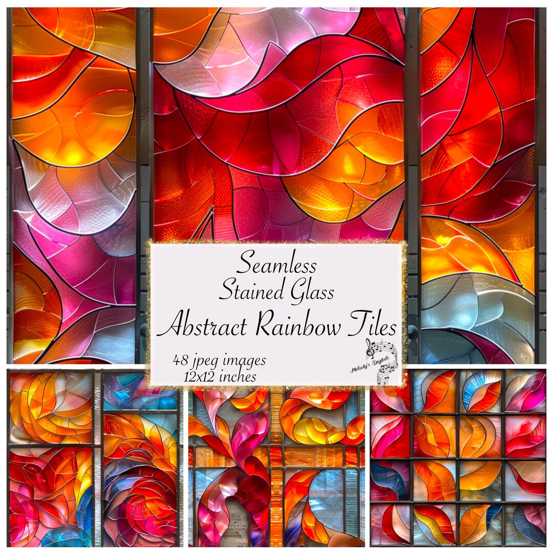 Rainbow Tiled Stained Glass Digital Paper, Seamless Printable Textures ...