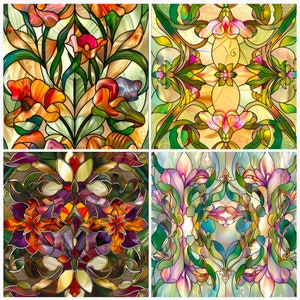 Art Nouveau Stained Glass Digital Paper, Seamless Printable Textures ...