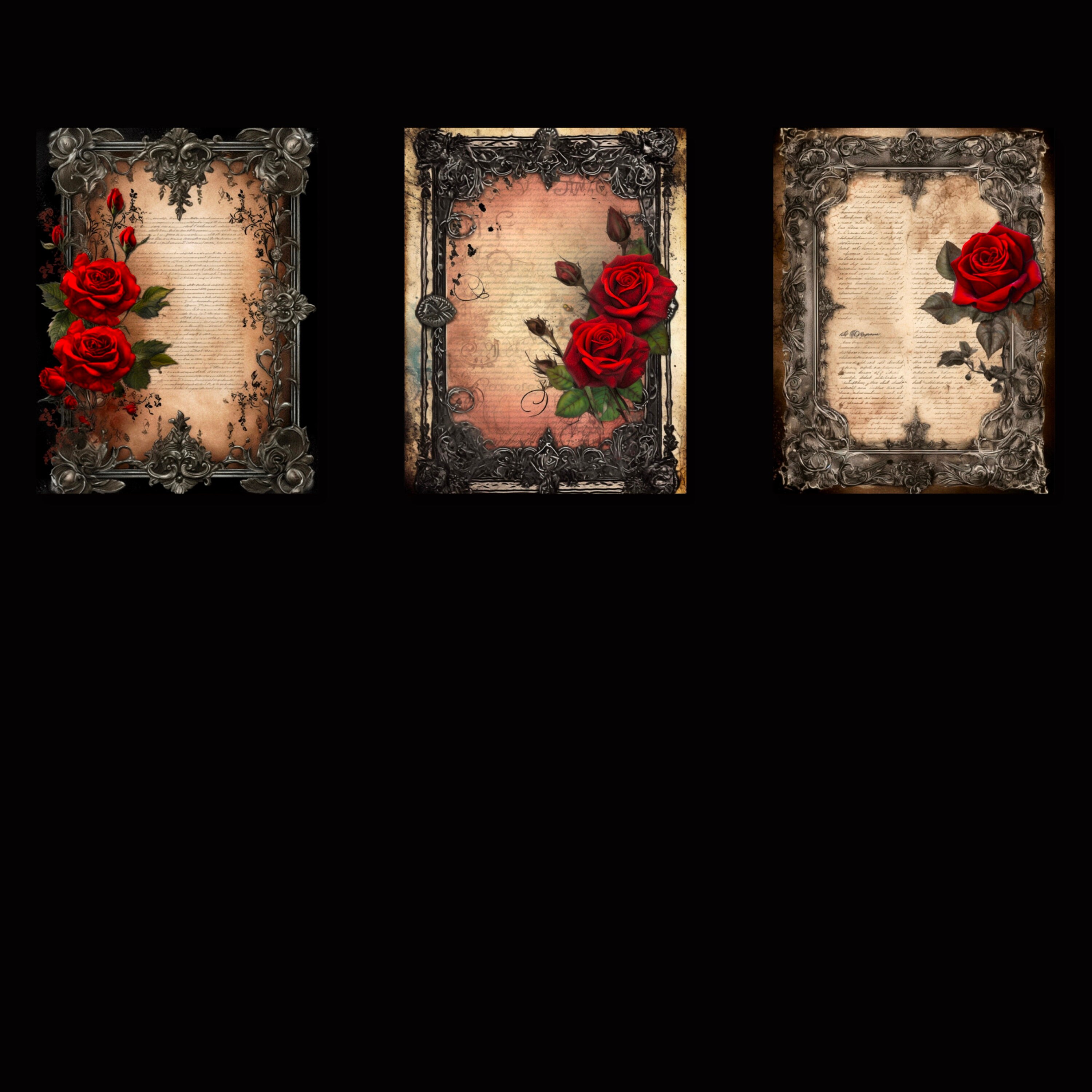 Vintage Frames With Red Roses Journal Paper, Digital Paper, Junk ...