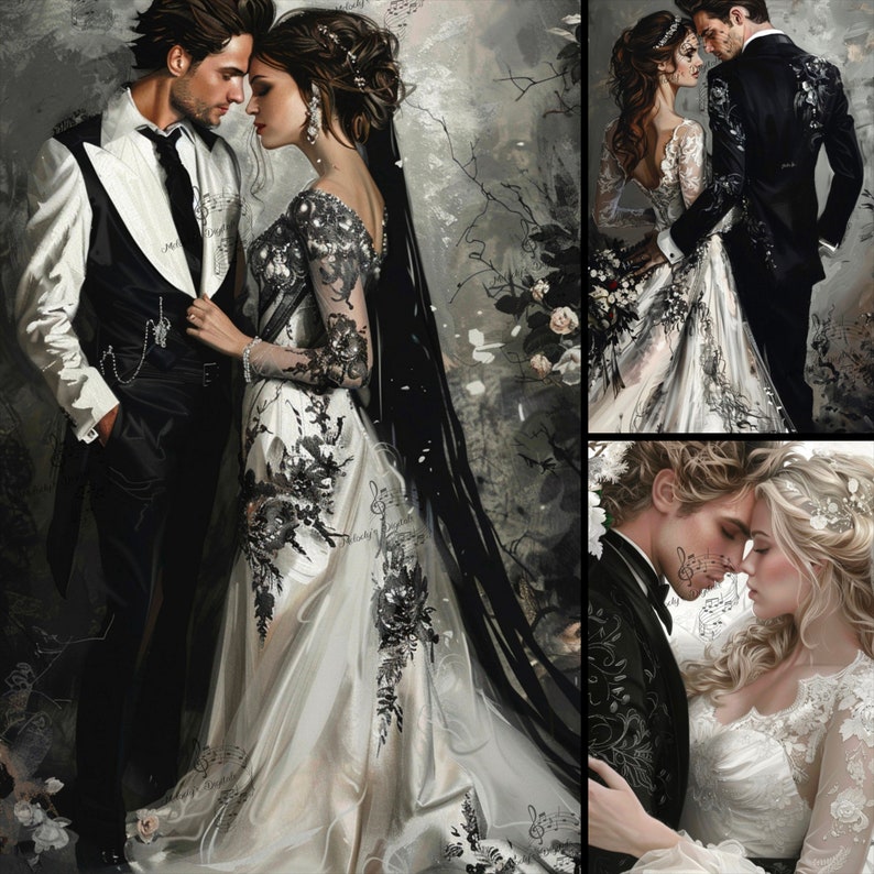 Bride and Groom Digital Paper, Gothic Digital Paper, Black and White ...