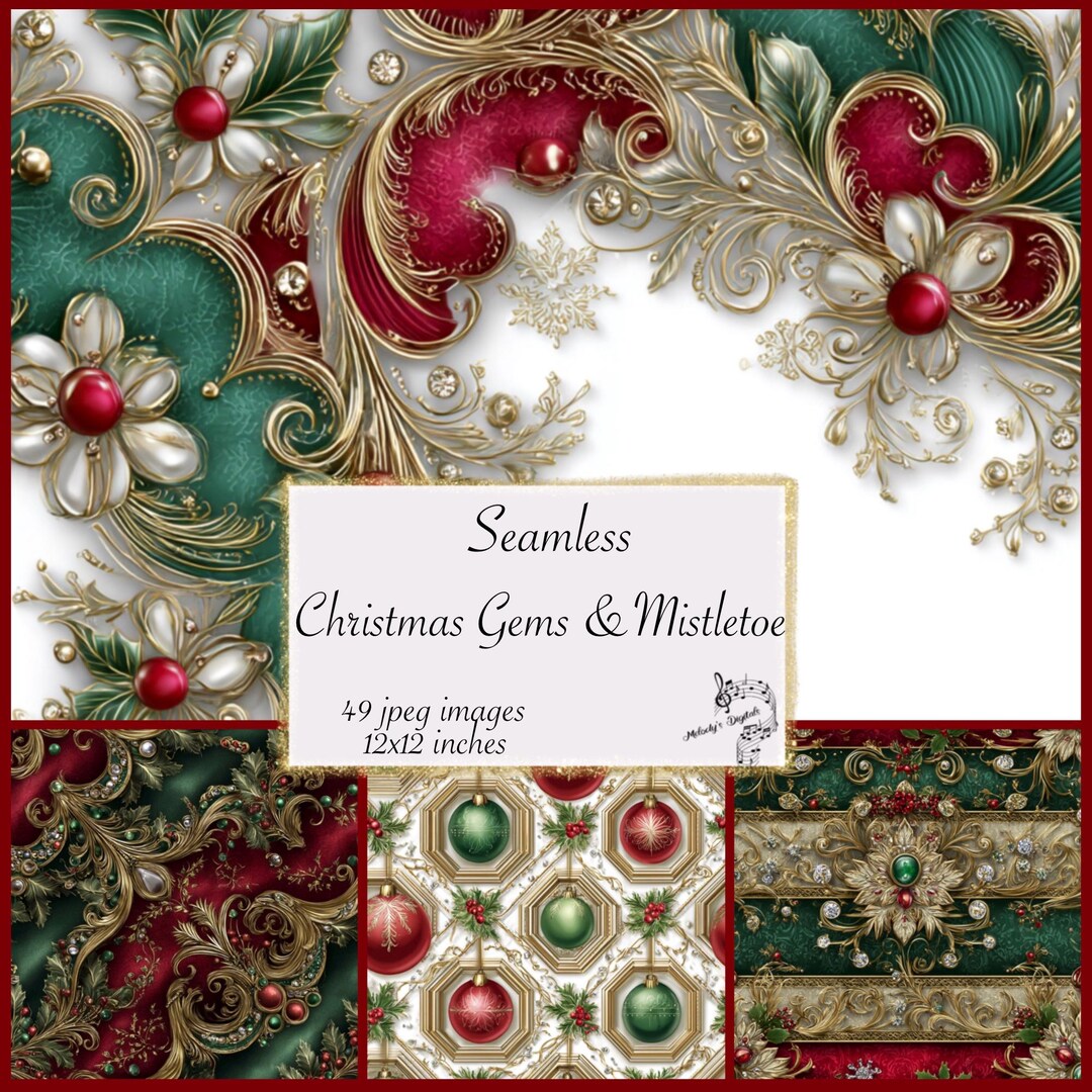 Christmas Gems and Mistletoe Digital Junk Journal Scrapbooking Paper ...