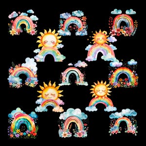 Sunshine and Rainbows Clipart, Rainbows and Sunshine Png, Watercolor ...