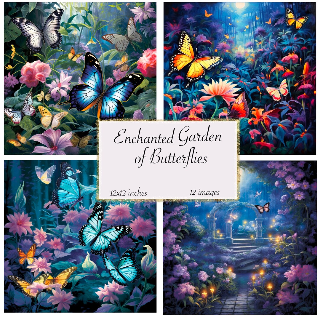 Butterfly Garden Digital Paper, Rococo Printable Journal Pages (12x12 ...