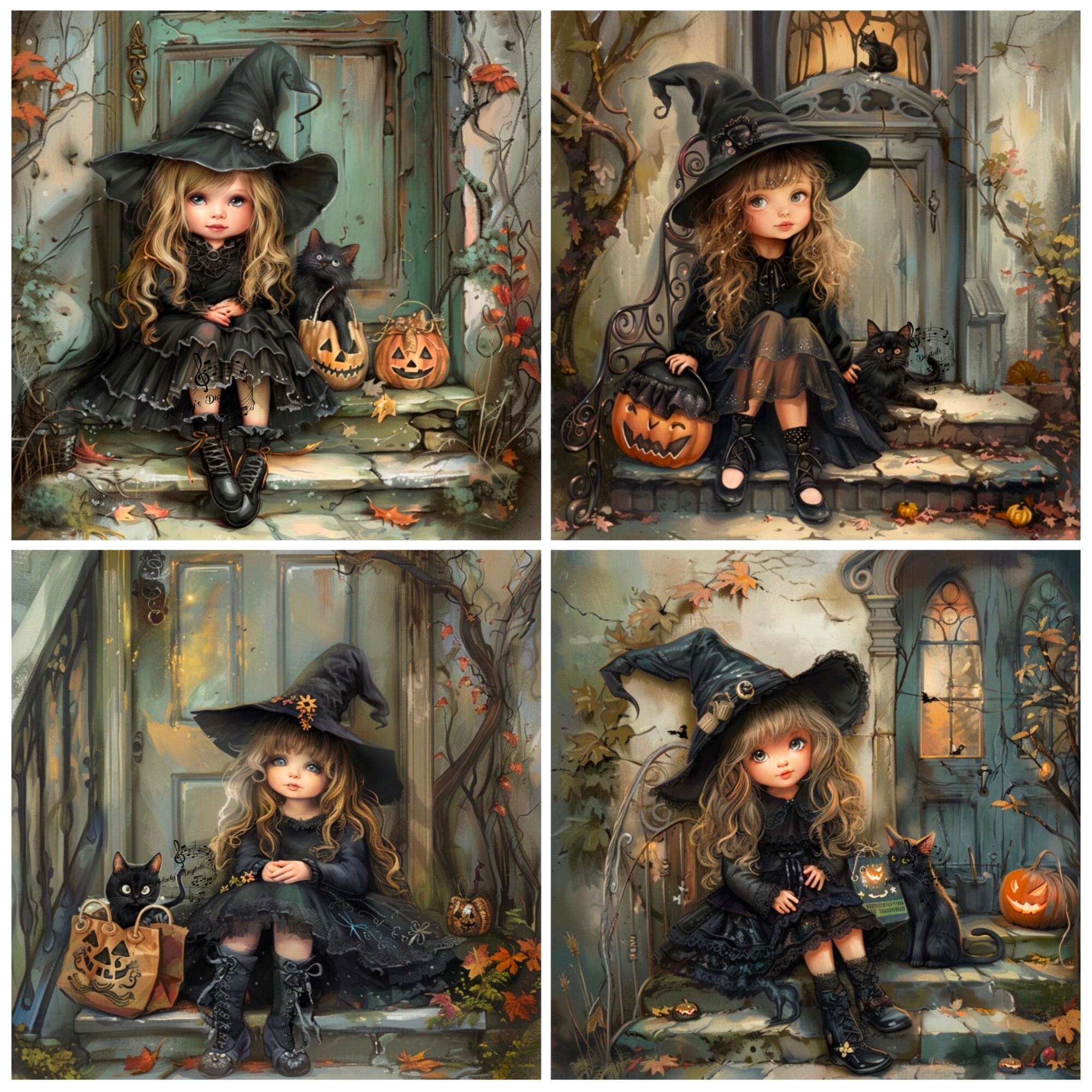 Little Girl Witches Digital Paper, Witches Digital Paper, Halloween ...