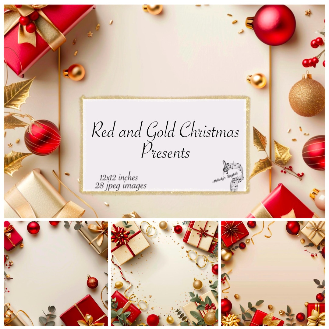 Red and Gold Christmas Presents Digital Paper (12x12 Inches) - Etsy