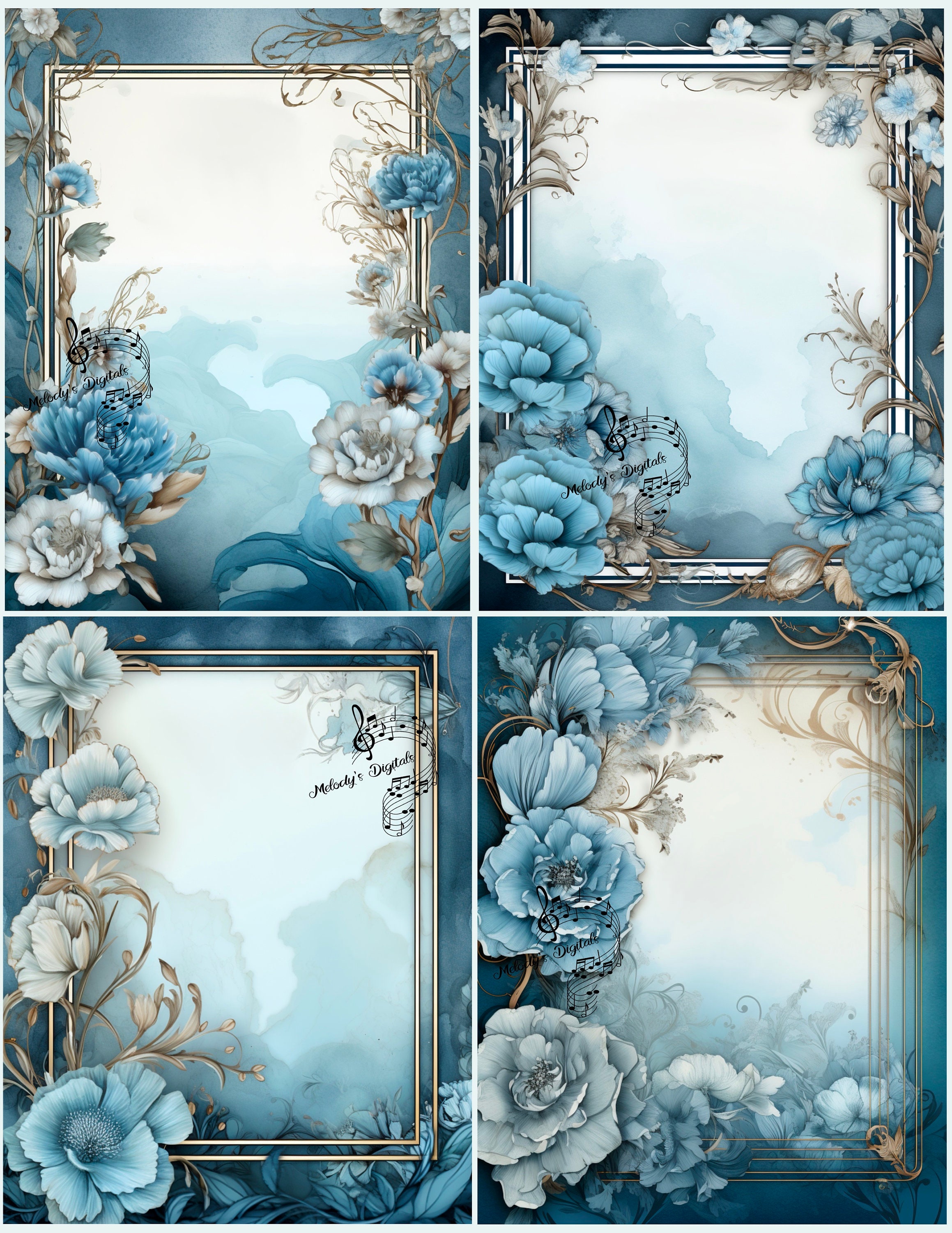 Blue Rococo Framed Designs Art Deco Sublimation Designs Digital Journal ...