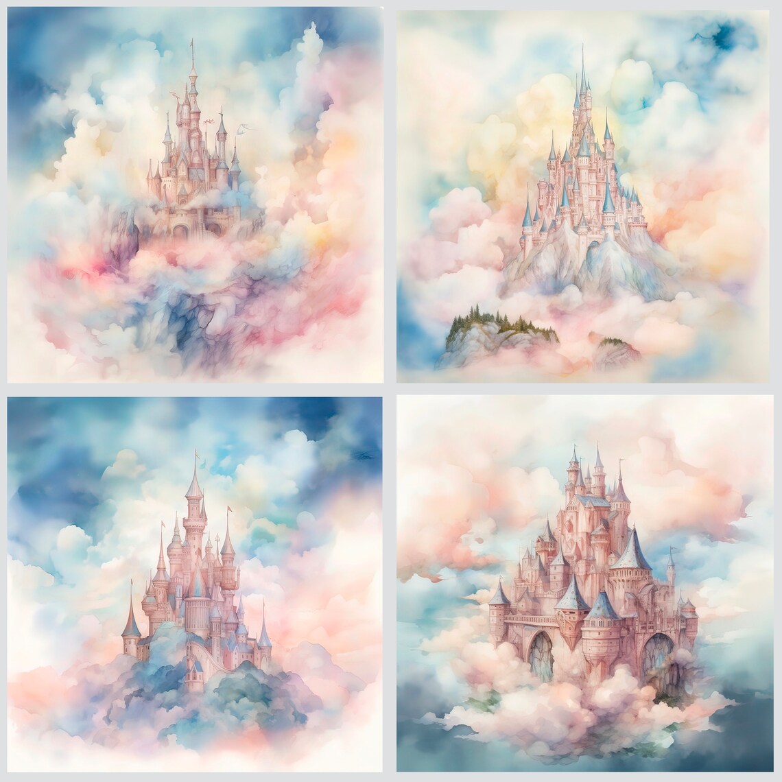 Pink Castles Journal Paper, Digital Paper, Rococo Watercolor Junk ...