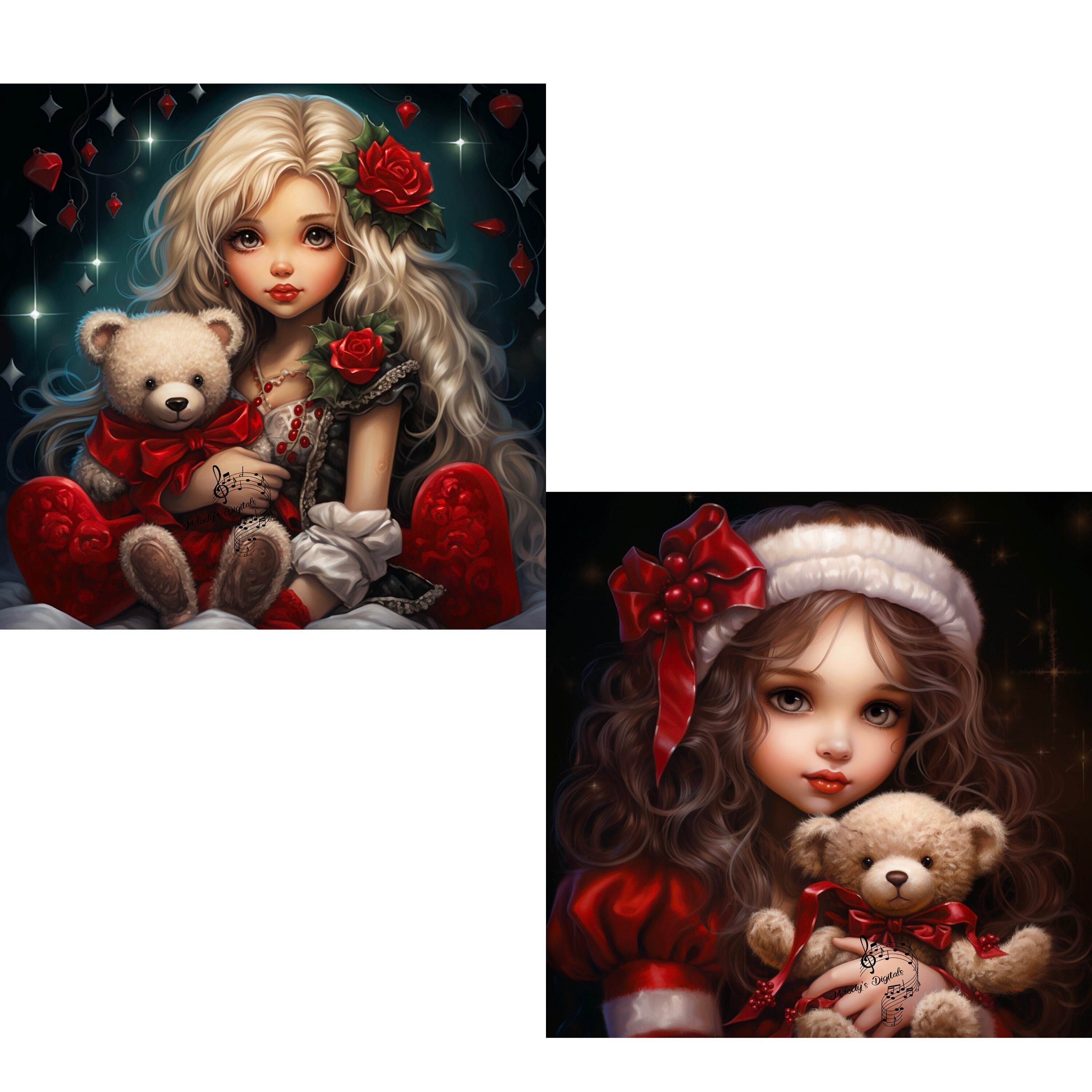 Teddy Bears Digital Paper, Christmas Paper Girls With Teddy Bears ...