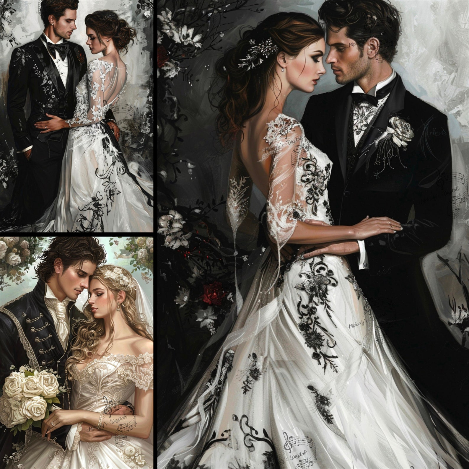 Bride and Groom Digital Paper, Gothic Digital Paper, Black and White ...