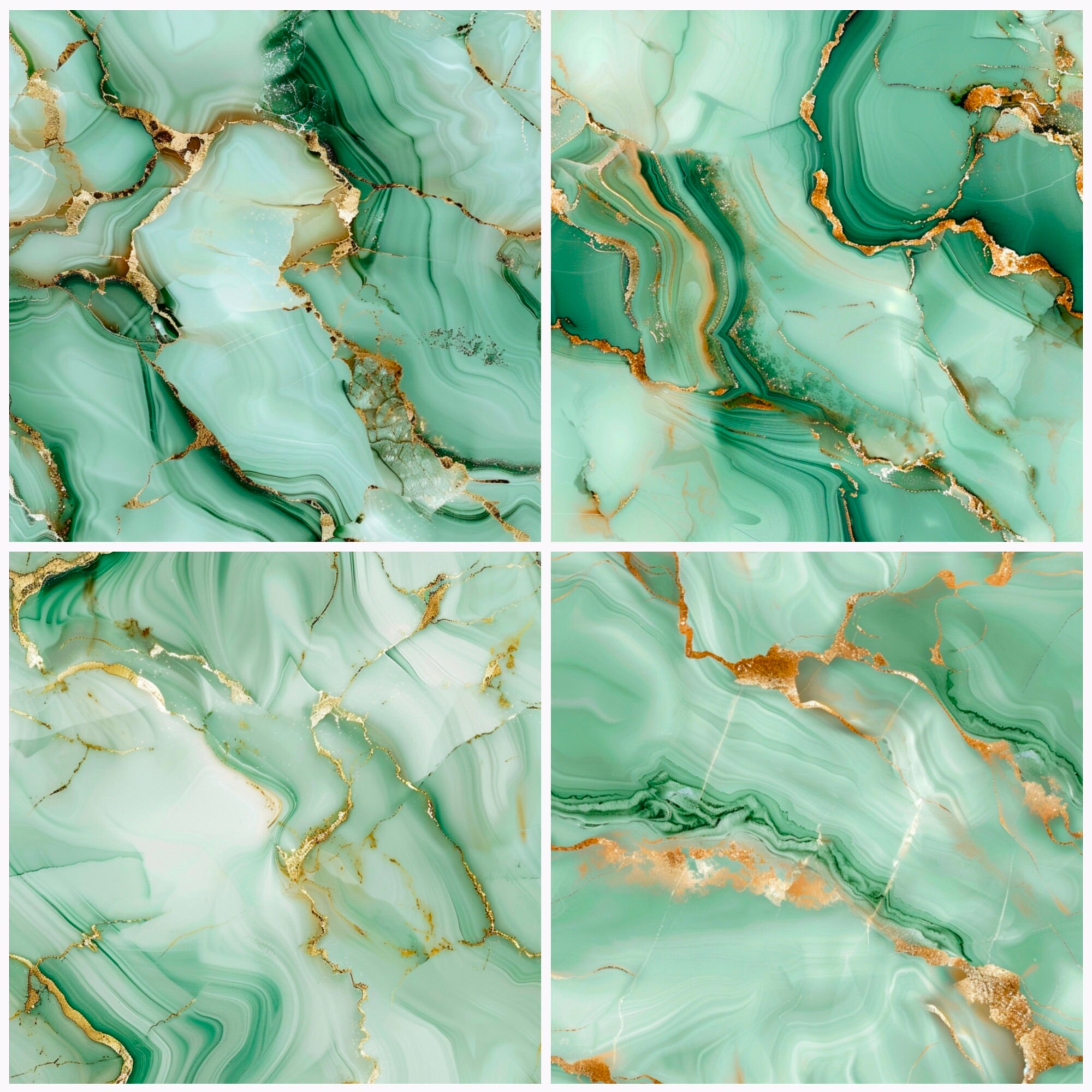 Mint and Emerald Gold Marble Digital Paper, Marble Textures With Gold ...