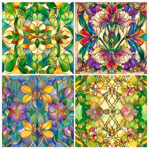 Art Nouveau Stained Glass Digital Paper, Seamless Printable Textures ...