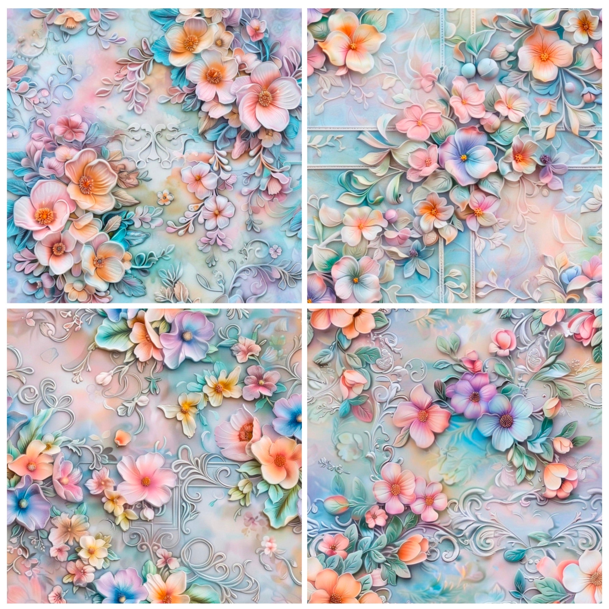 Watercolor Pastel Flower Digital Paper, Seamless Floral Pattern ...