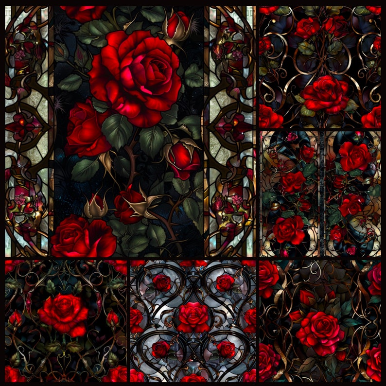 Gothic Red Roses Stained Glass Digital Paper (digital Download) - Etsy