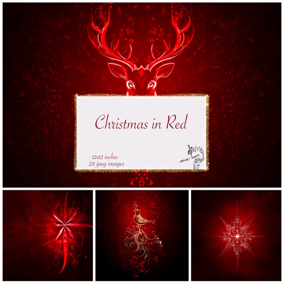 Christmas in Red Digital Paper, Christmas Paper JPG, Red Christmas ...