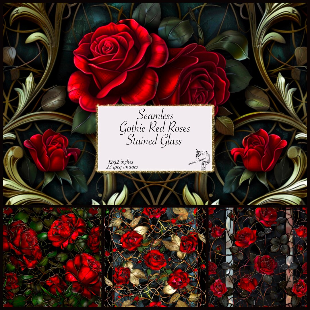 Gothic Red Roses Stained Glass Digital Paper (digital Download) - Etsy