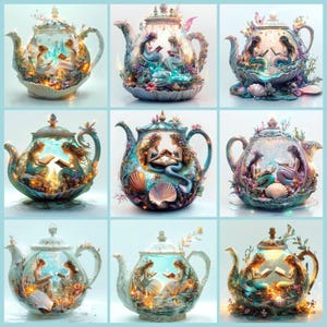 Fairy Tea Pot Digital Paper Mermaid Tea Pot Digital Paper, Rococo ...