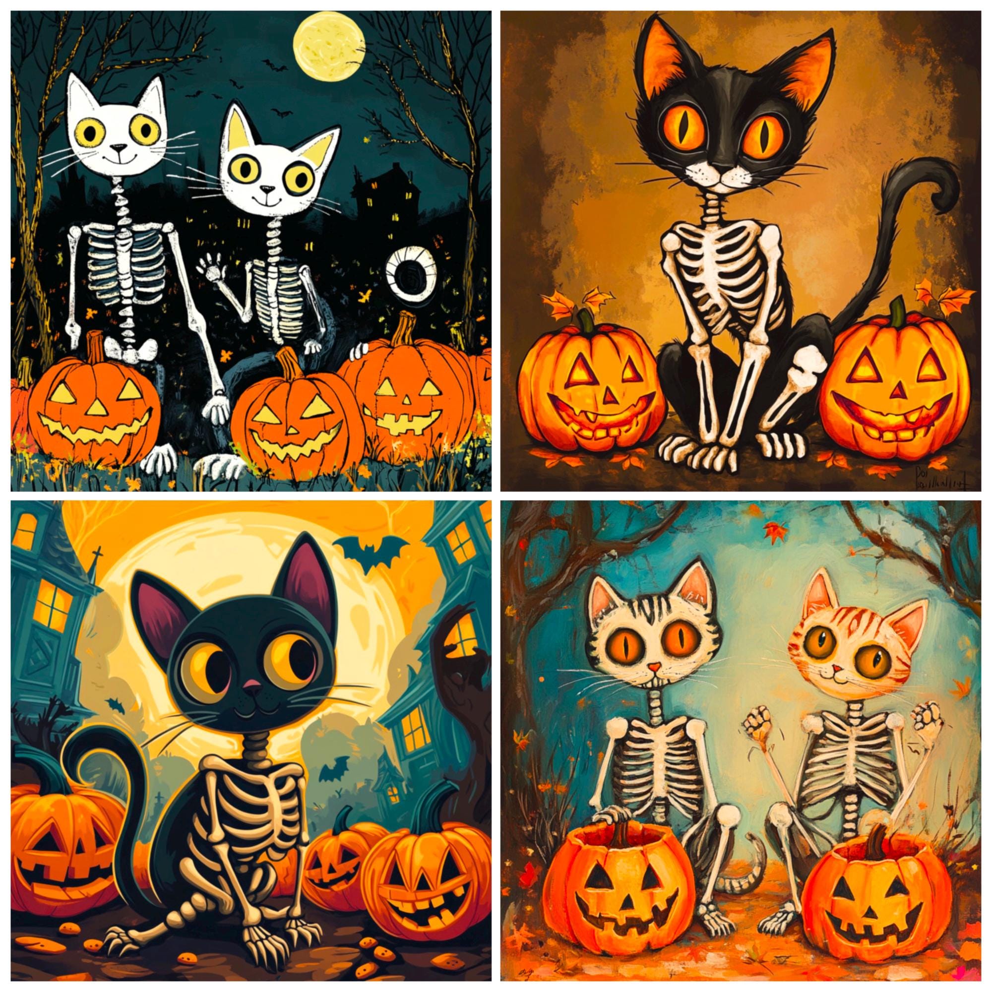 Halloween Kids Digital Paper, Skeleton Cats and Jack O Lanterns Digital ...