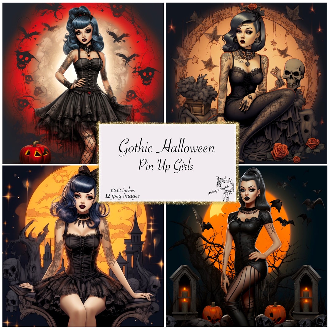 Gothic Halloween Pin up Girls Paper, Gothic Journal Paper, Halloween Journal Paper, Journal ...