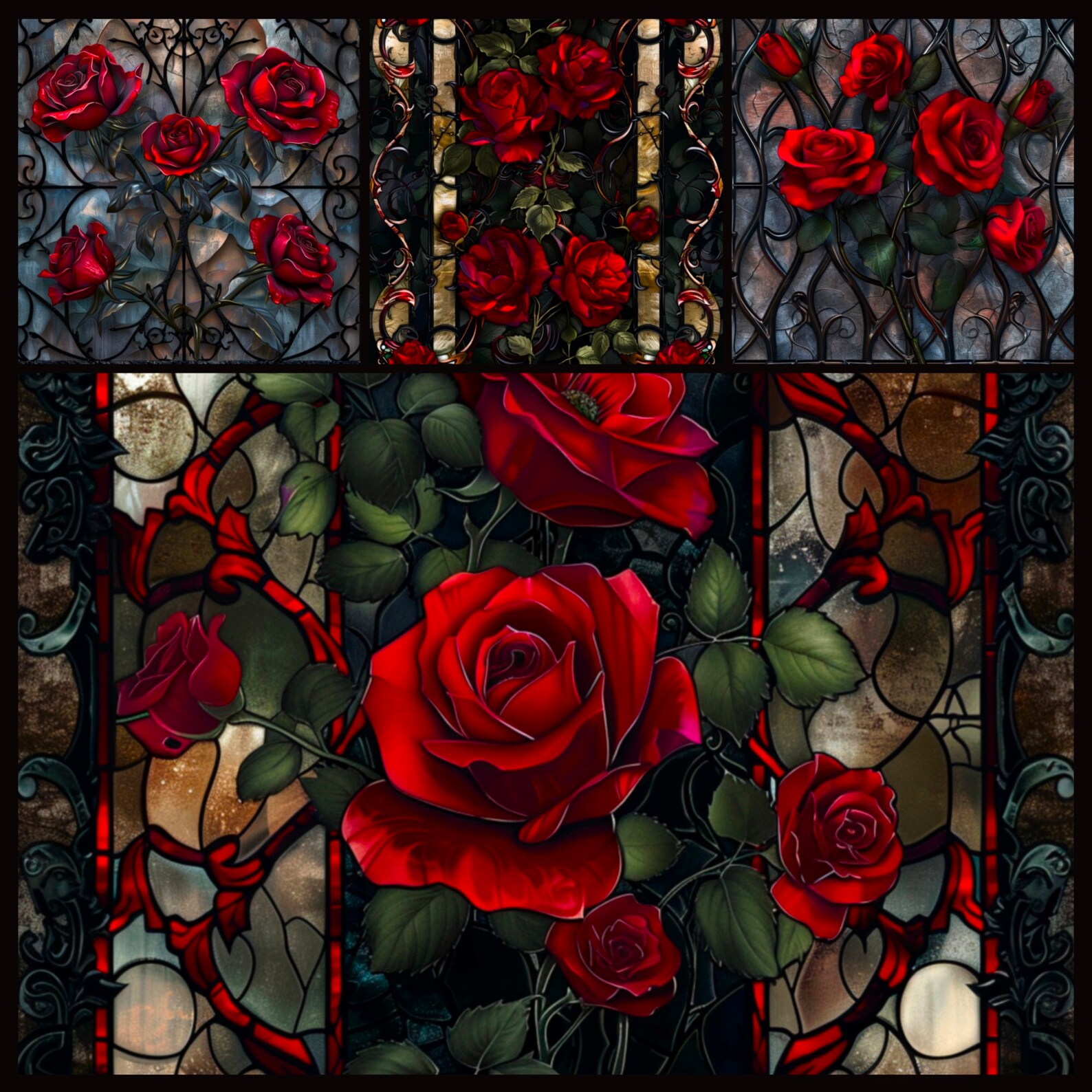 Gothic Red Roses Stained Glass Digital Paper (digital Download) - Etsy