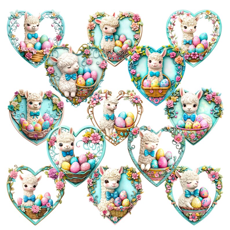 Easter Llama Clip Art, Heart Design, Spring Flowers (PNG Digital ...