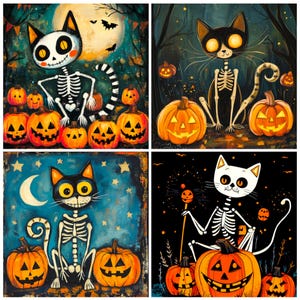 Halloween Kids Digital Paper, Skeleton Cats and Jack O Lanterns Digital ...