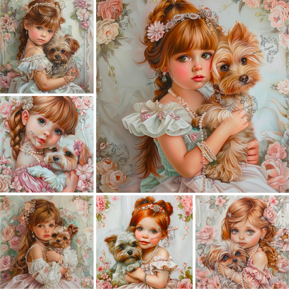 Cute Little Girls and Their Yorkie Puppies Vol 2 Art Deco Journal Paper ...