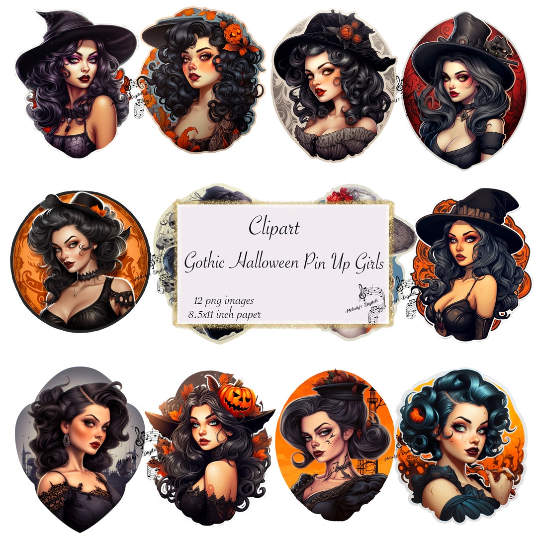 Clipart Gothic Halloween Pin up Girls Clipart Gothic Clipart, Halloween ...