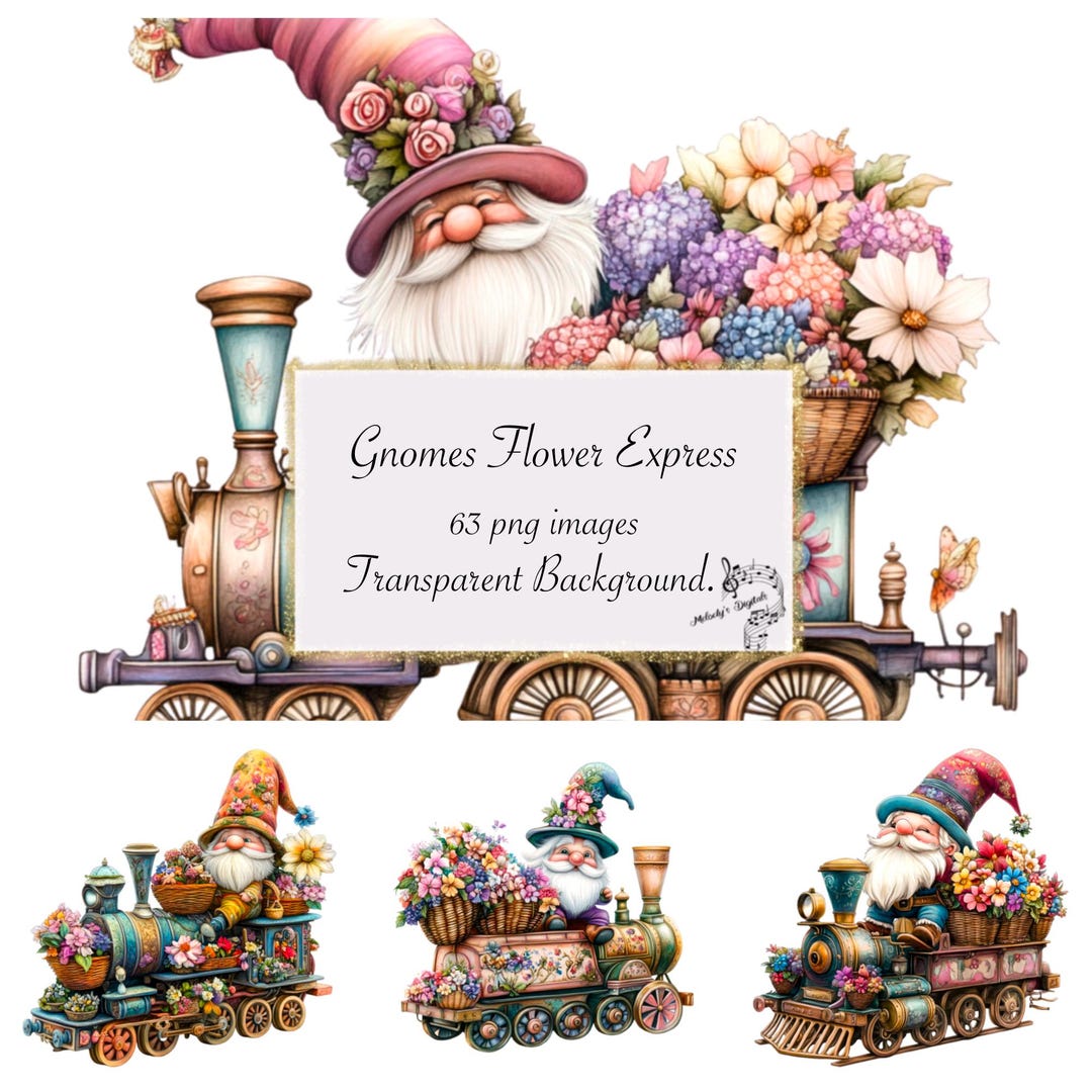 Gnome Flower Train Clipart, Holiday Graphics (PNG) - Etsy