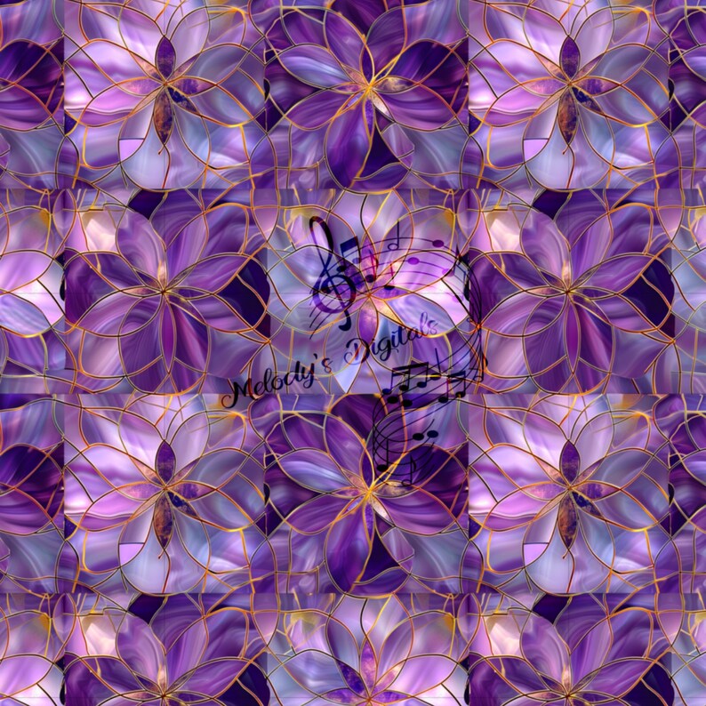 Lilacs Stained Glass Digital Paper, Iridescent Printable Texture ...