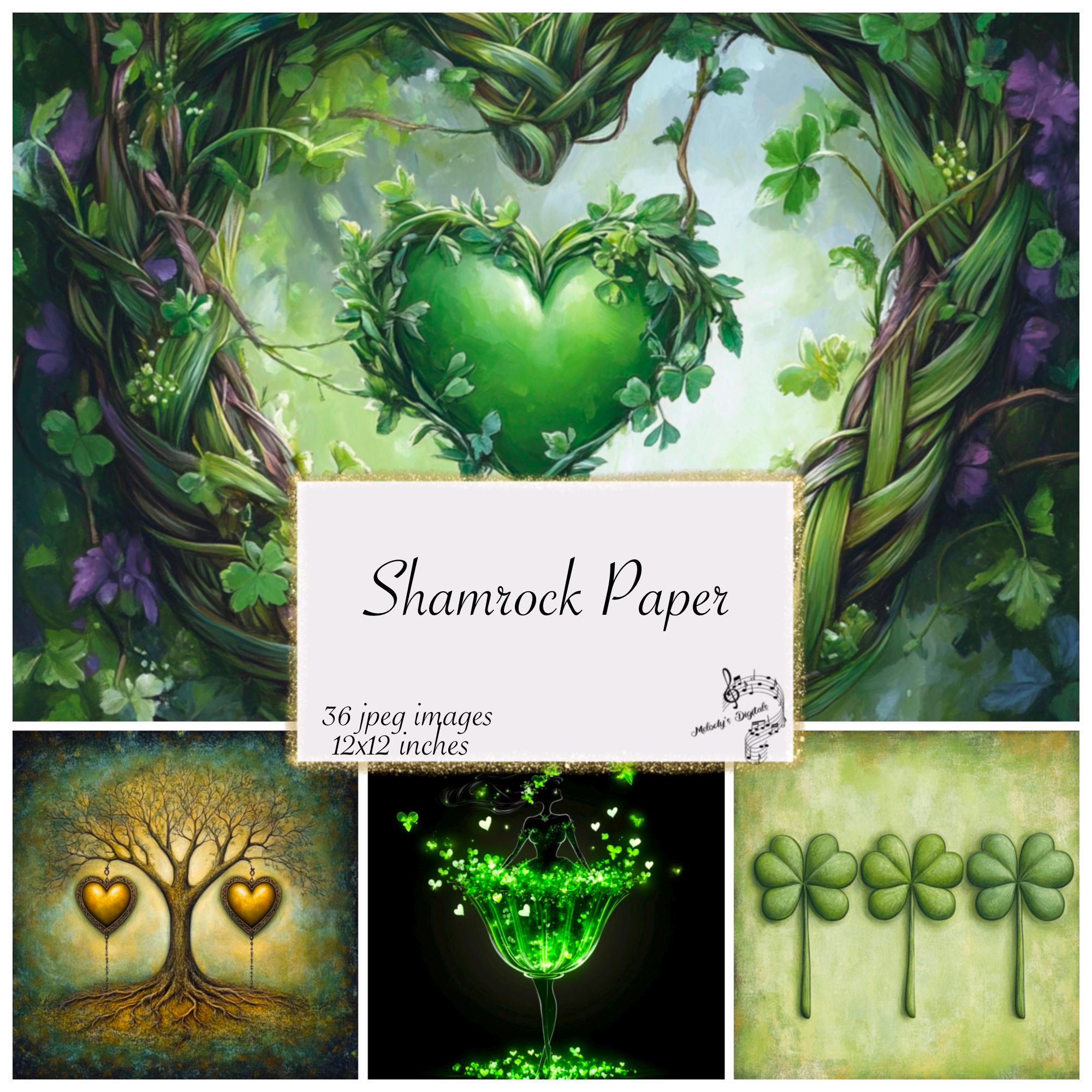 St. Patrick's Day Digital Paper, Green and Gold Shamrock Patterns ...
