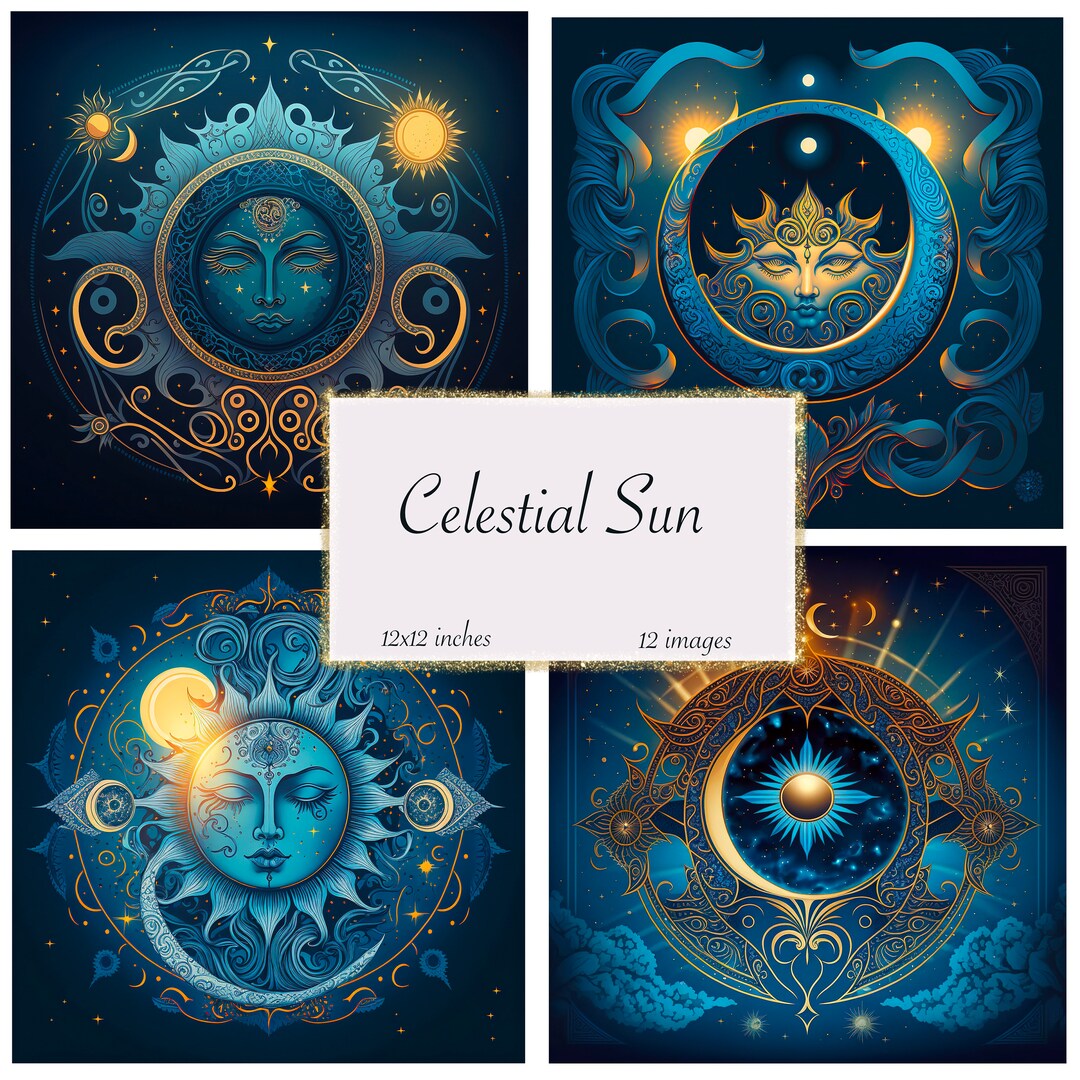 Celestial Sun Journal Paper, Digital Paper, Rococo Fantasy Paper ...