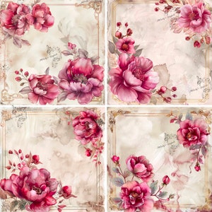 Berry Colored Flowers Watercolor Flowers Journal Paper Art Deco Spring ...