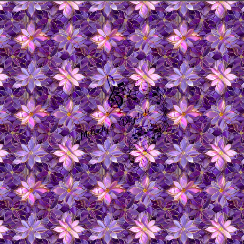 Lilacs Stained Glass Digital Paper, Iridescent Printable Texture ...