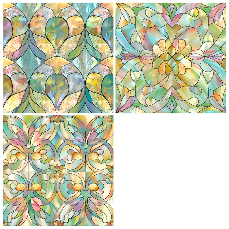Pastel Colors Stained Glass Digital Paper, Iridescent Glass Digital ...
